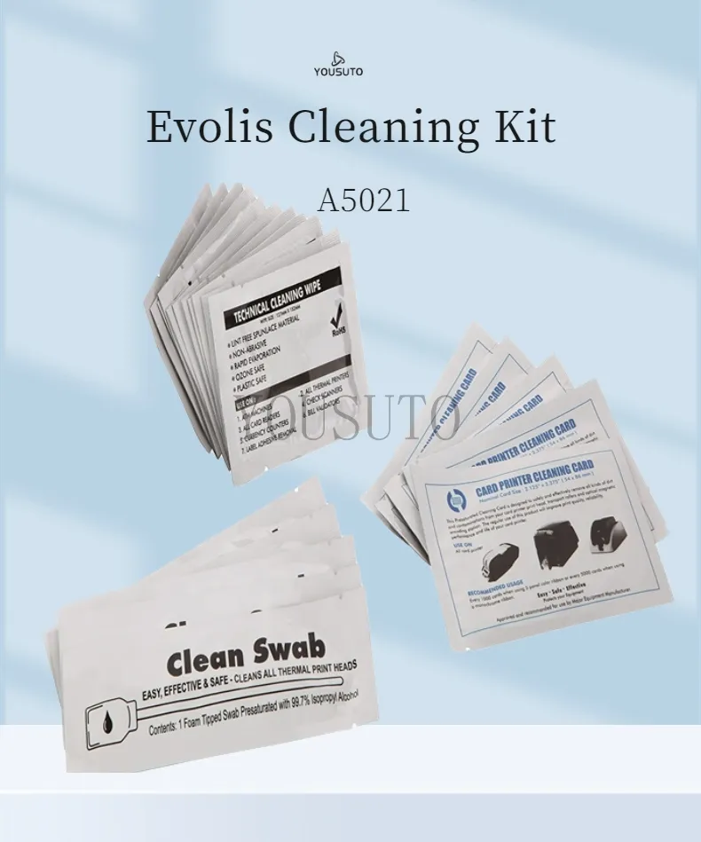 Evolis A5021 Cleaning Kit With CR80 Cards, Cleaning Swabs