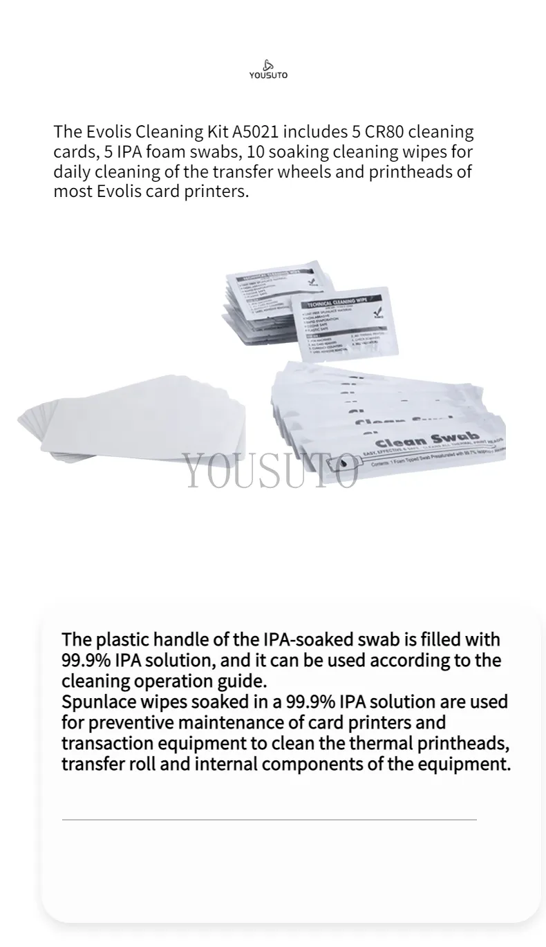 Evolis A5021 Cleaning Kit With CR80 Cards, Cleaning Swabs